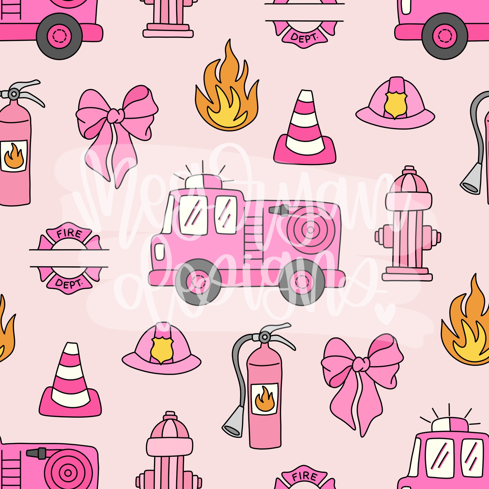 Pink Firefighter Pattern Firefighter Wife Pink Coquette Pattern Bow ...