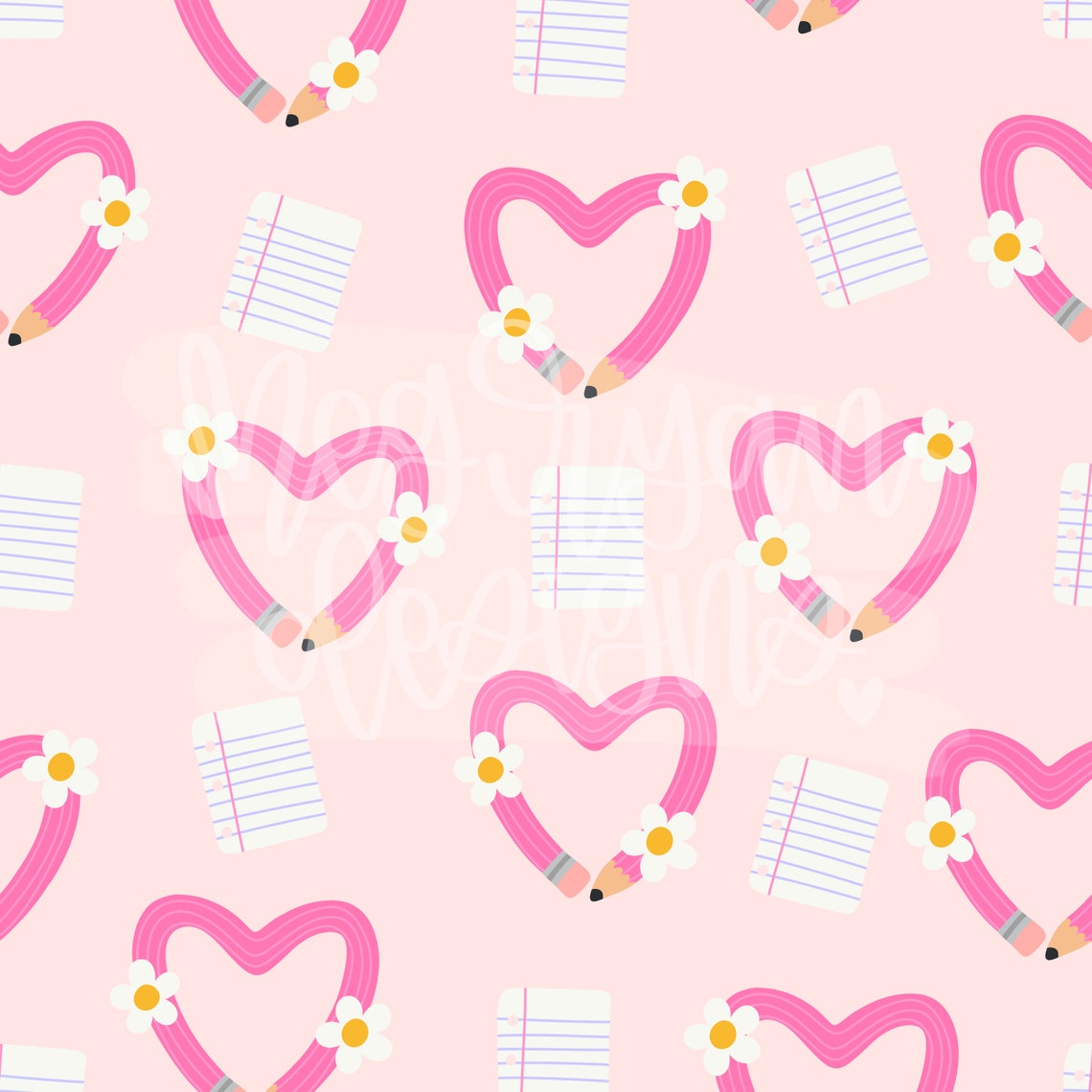 Pink Pencil Heart Pattern | Flower Pattern | Seamless Pattern | Repeat ...