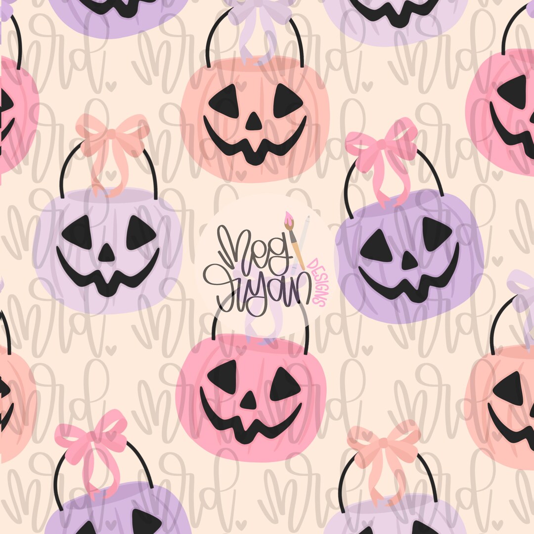 Pink Pumpkin Pails | Pastel Halloween | Halloween Pattern | Seamless ...