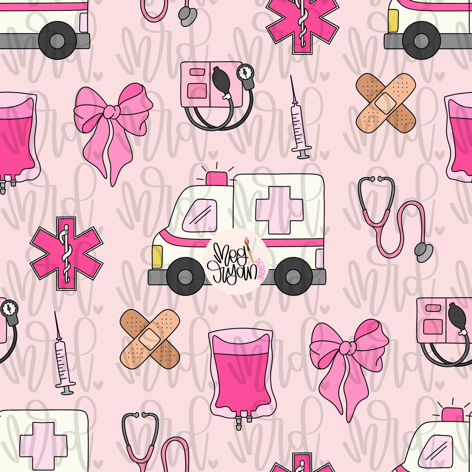 Pink EMT Pattern | EMT Wife | Pink Coquette Pattern | Bow Pattern ...