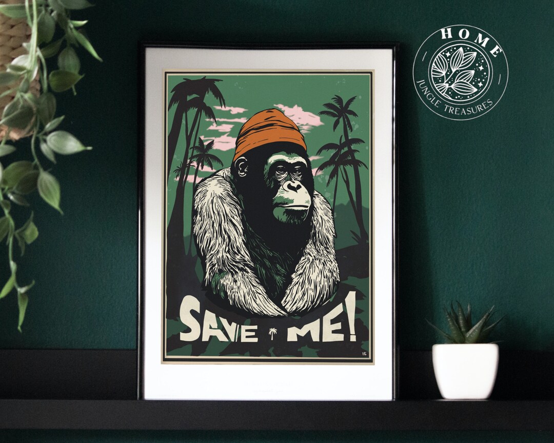 Chimpanzee "save Me" Street Art Print, Climate Change Poster or ...