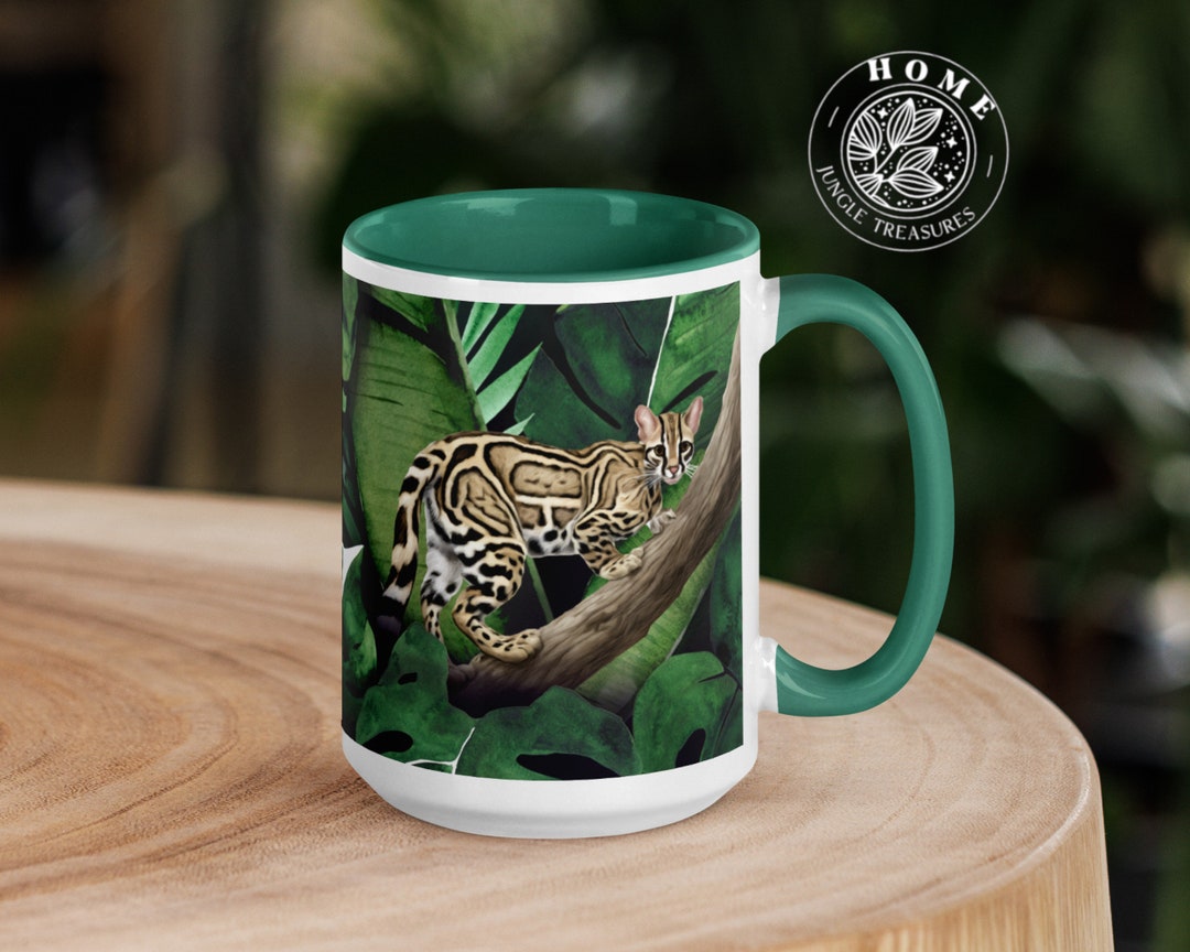 Jungle Ocelot Coffee Mug, 15oz Large Ceramic Cup, Tropical Jungle Vibe ...