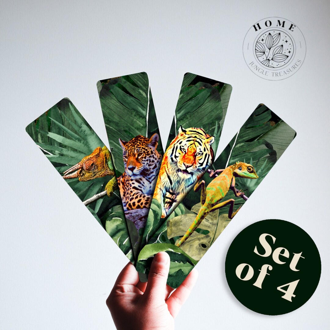 Boho Jungle Digital Bookmarks (set of 4), Rainforest Animals Unique ...