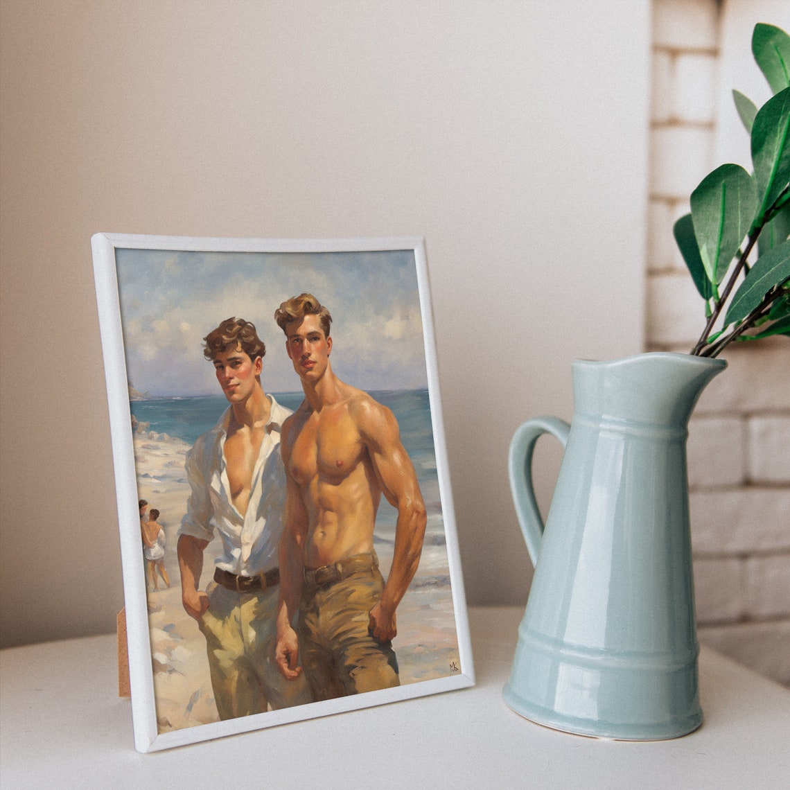 Vintage Muscular Male Body Art the Beach, Muscle Men Poster as ...