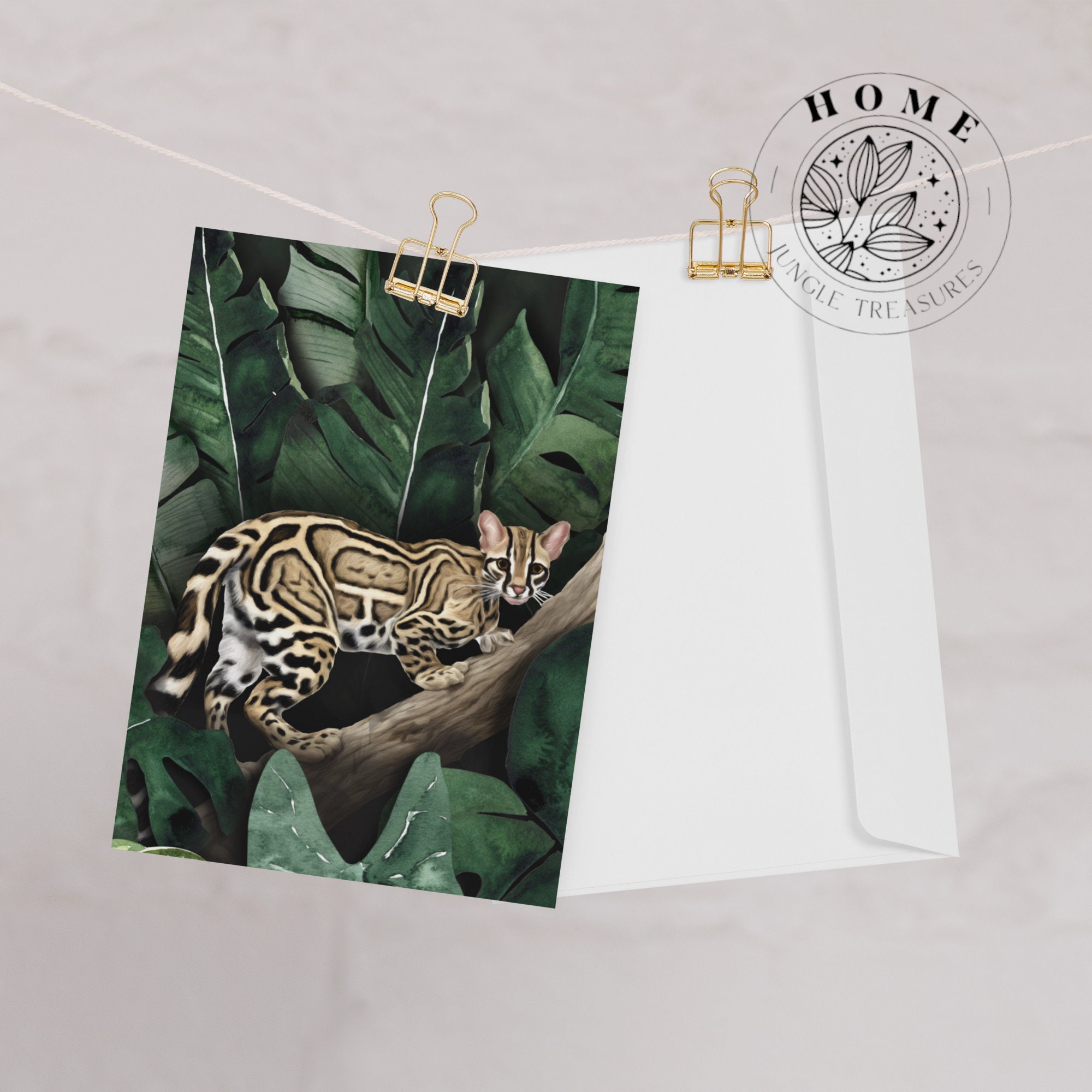 Ocelot Greeting Card, Rainforest Artwork Postcard With Envelope ...