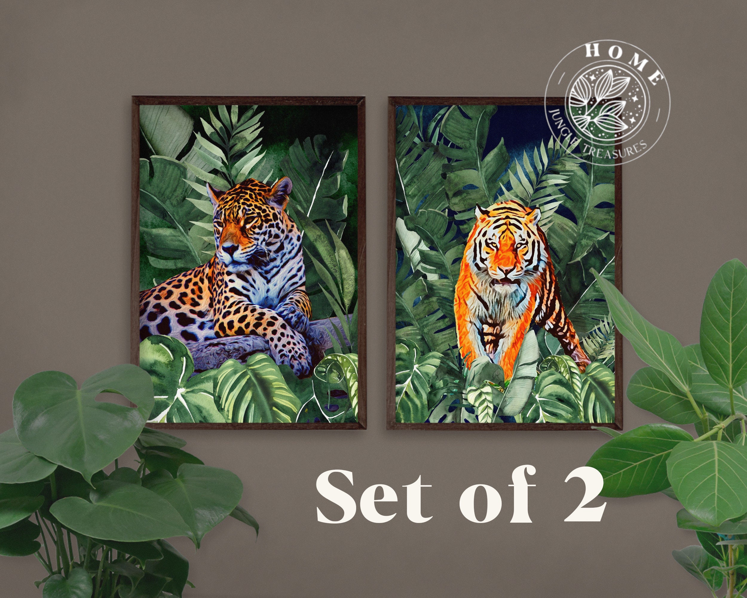 Beautiful Big Cats Printable Set of 2 Posters Leopard Tiger Wall Art ...