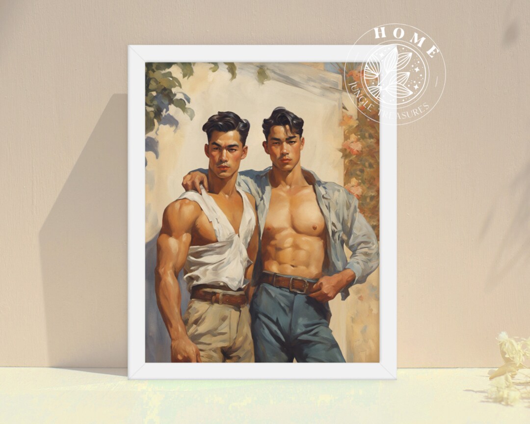 Muscle Guys Wall Art Framed, Edwardian Men Oil Painting, Male Love Art ...