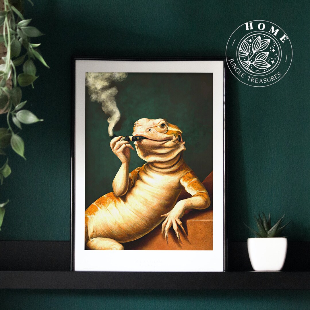 Smoking Lizard Painting Printable Poster, Funny Tropical Reptile Print ...