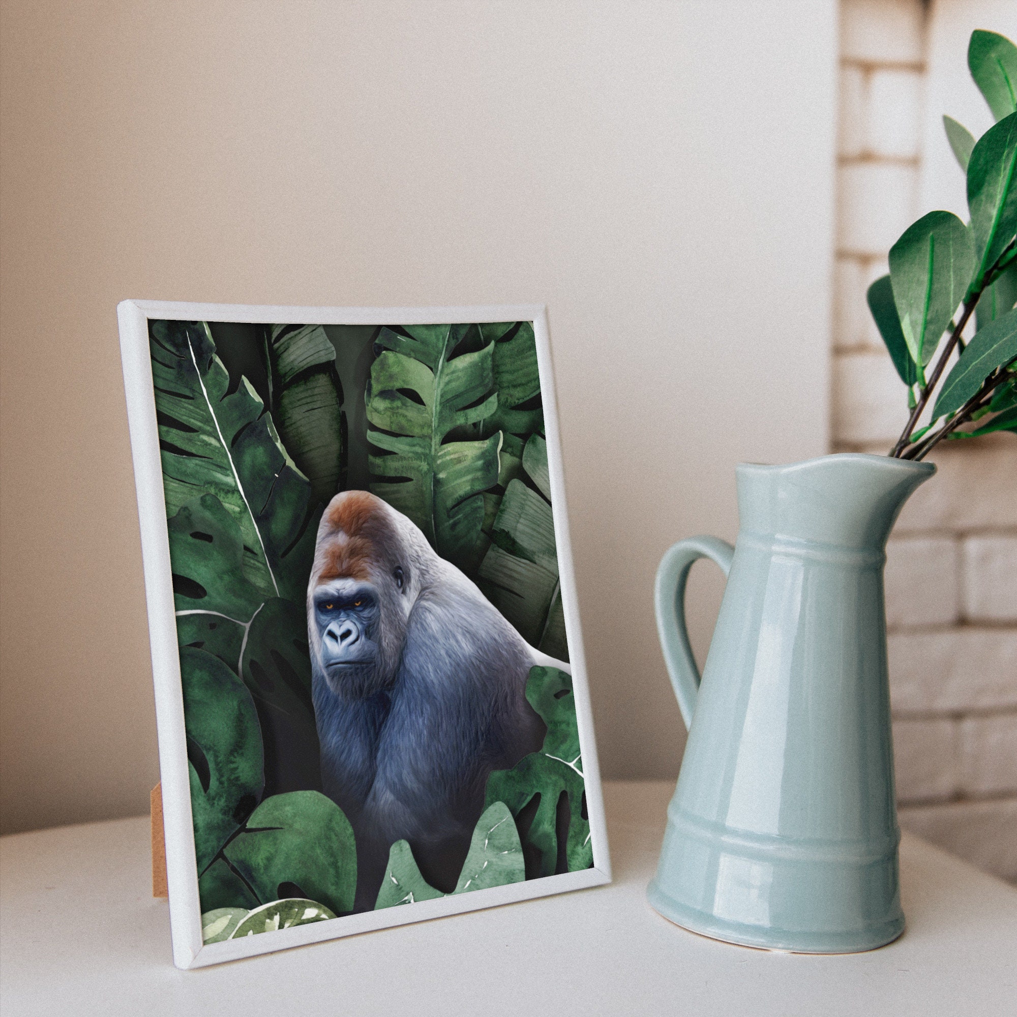 Silverback Gorilla Painting Printable Poster or Postcard, Tropical Art ...