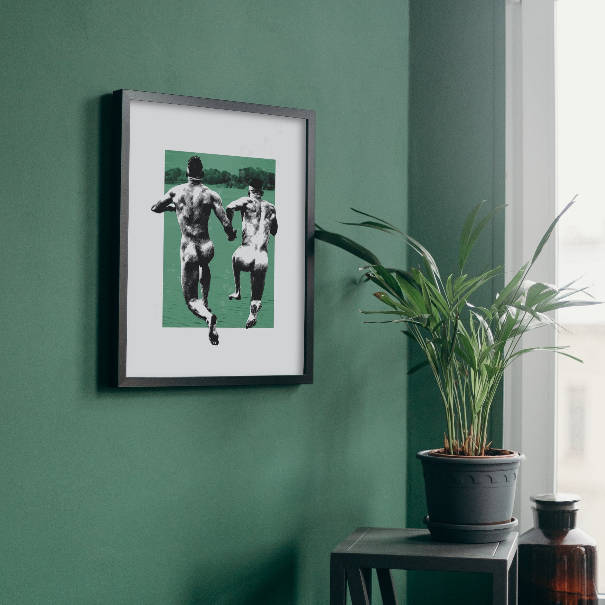 Jumping Nude Men Art Male Body Digital Wall Art Colorful Male Gay Art