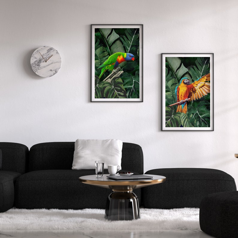 Tropical Birds Printable Set of 2 Posters Colorful Parrot Wall Art ...