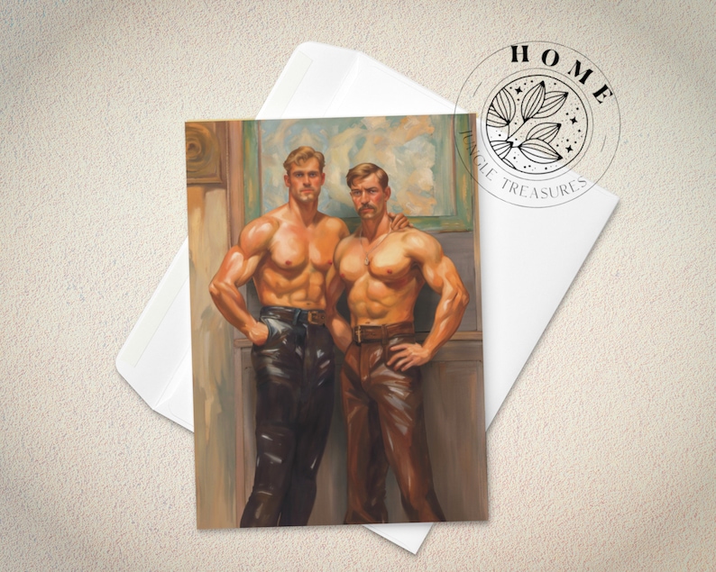 Muscular Retro Men Greeting Card Vintage Male Body Postcard With