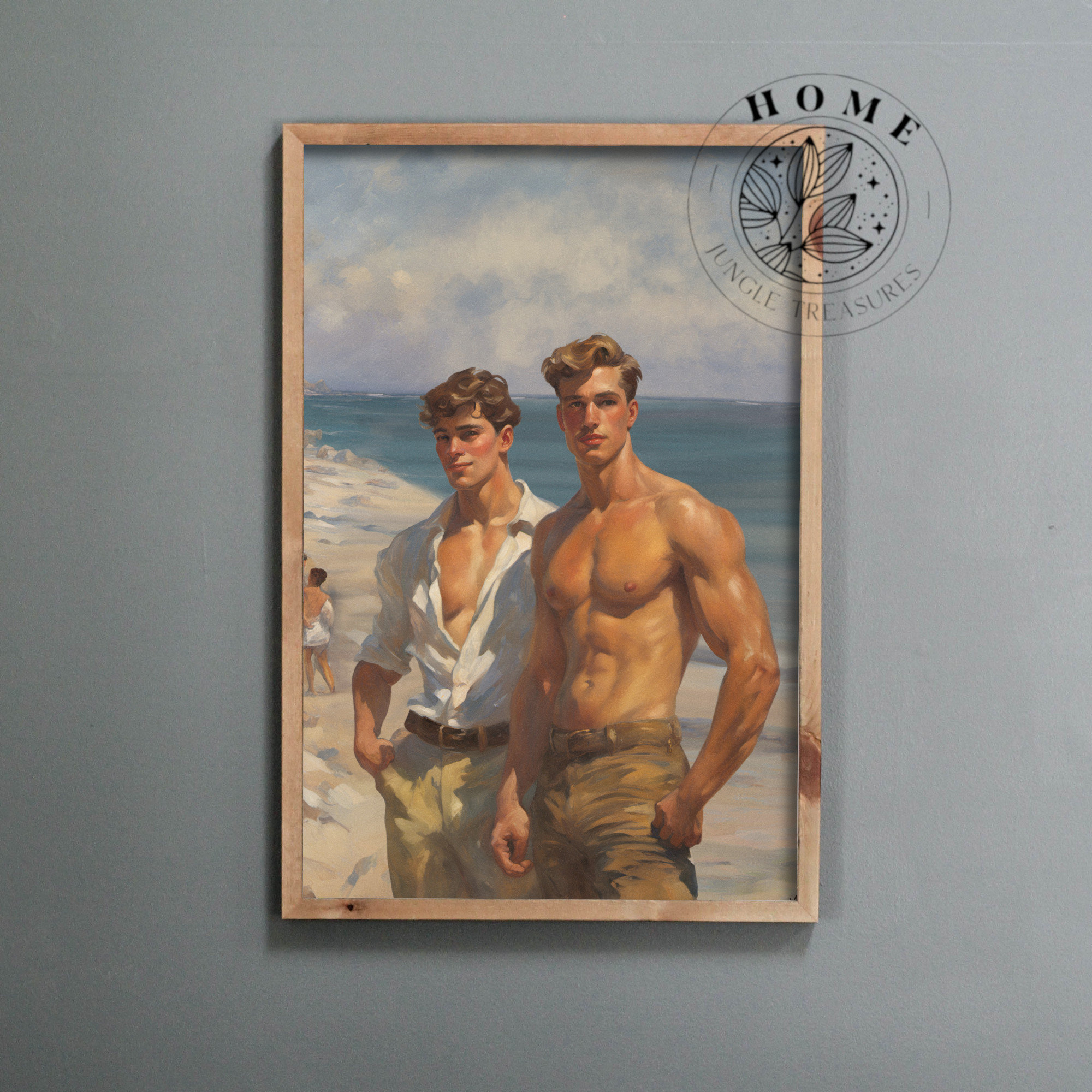 Vintage Muscular Male Body Art the Beach, Muscle Men Poster as ...