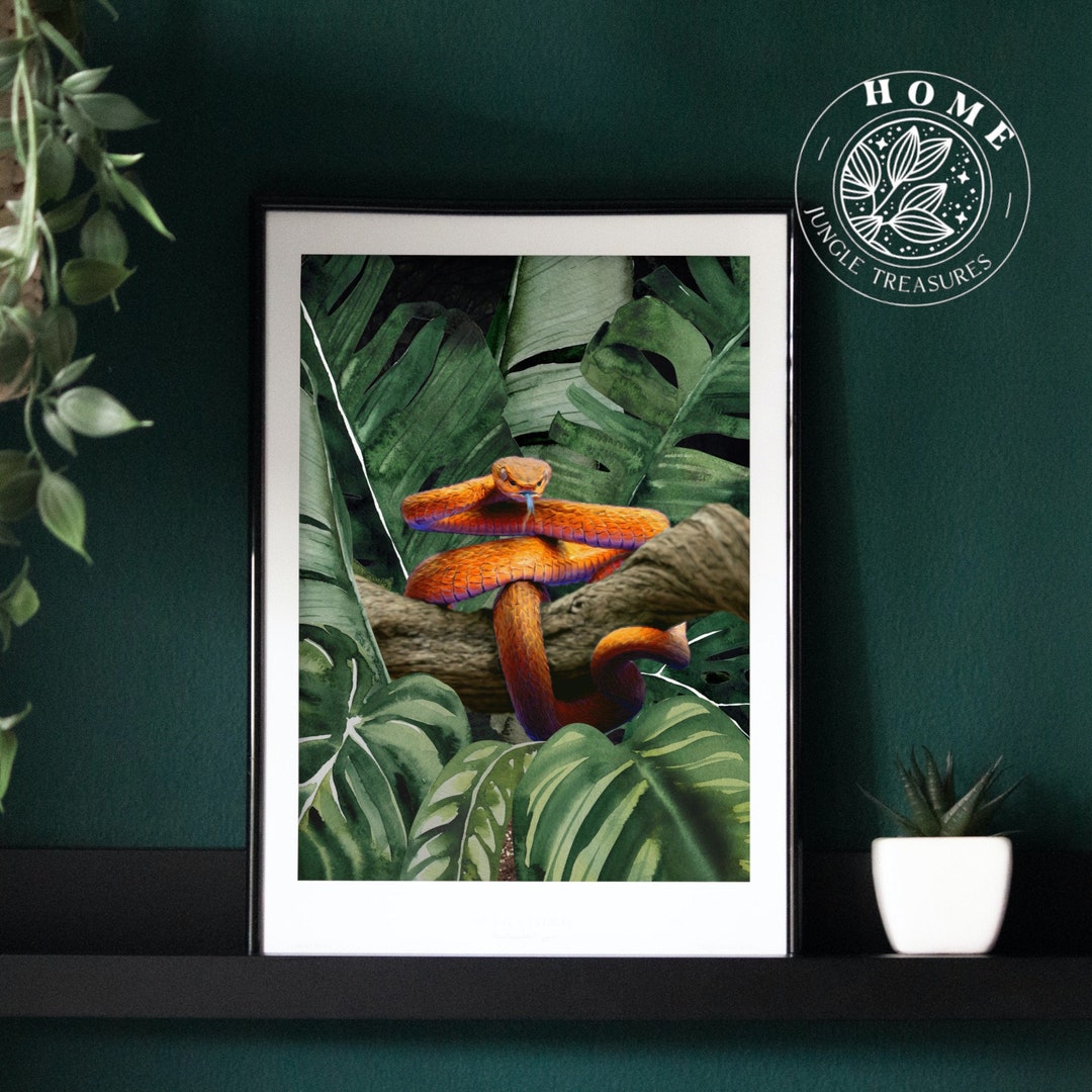 Exotic Snake Decor Artwork | Tropical Art Print Poster for Boho Living ...