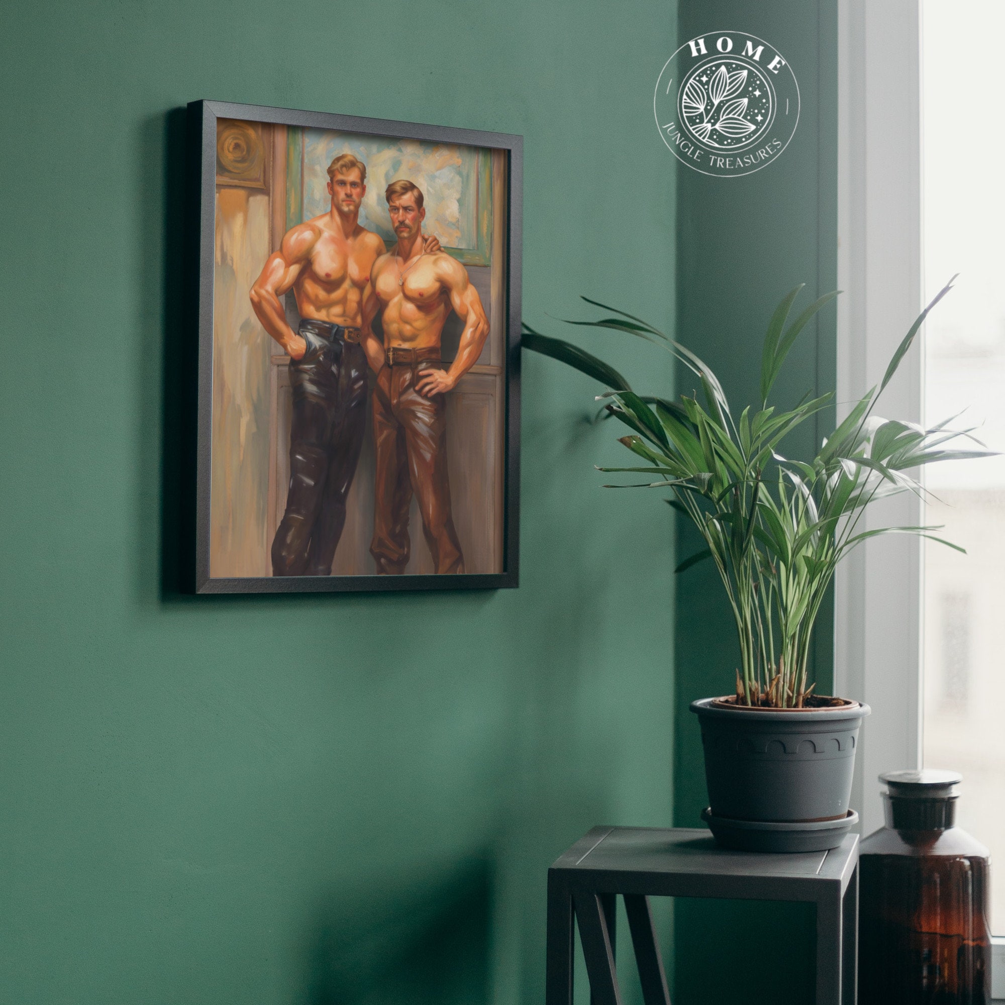 Vintage Muscular Male Body Art, Leather Muscle Men Poster as Printable ...