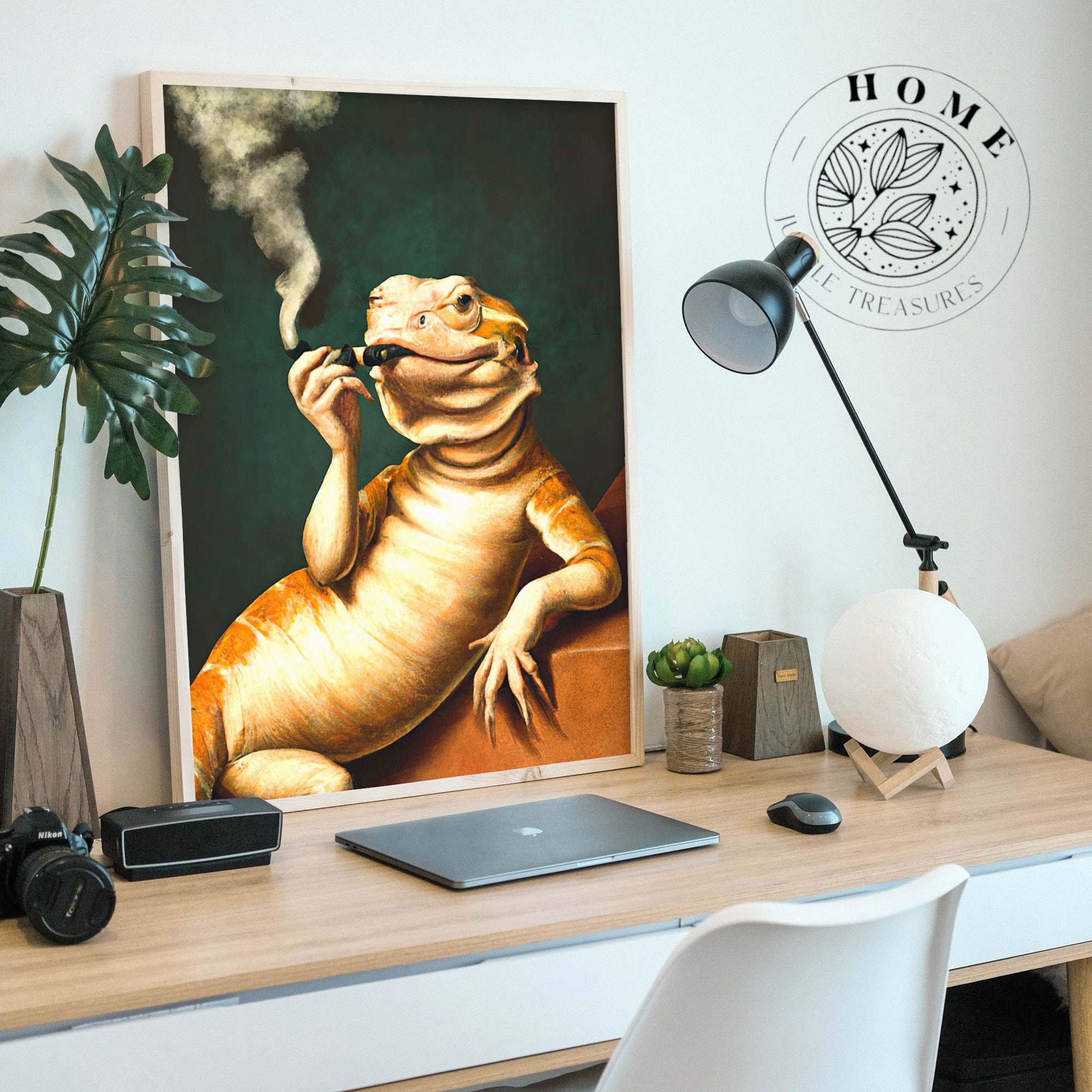 Smoking Lizard Painting Printable Poster, Funny Tropical Reptile Print ...