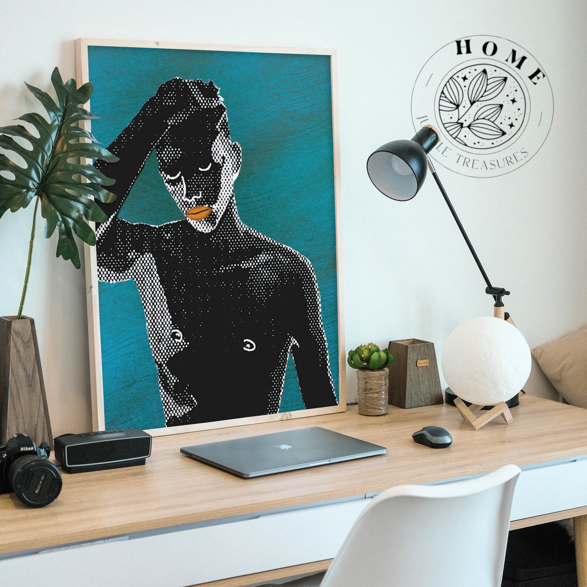 Abstract Male Body Art Blue Male Poster Digital Wall Art Nude Male ...