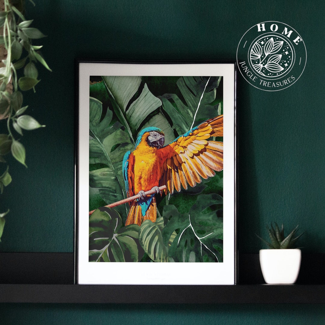Colorful Macaw Parrot Printable Poster, Orange Bird Art Print for Urban ...