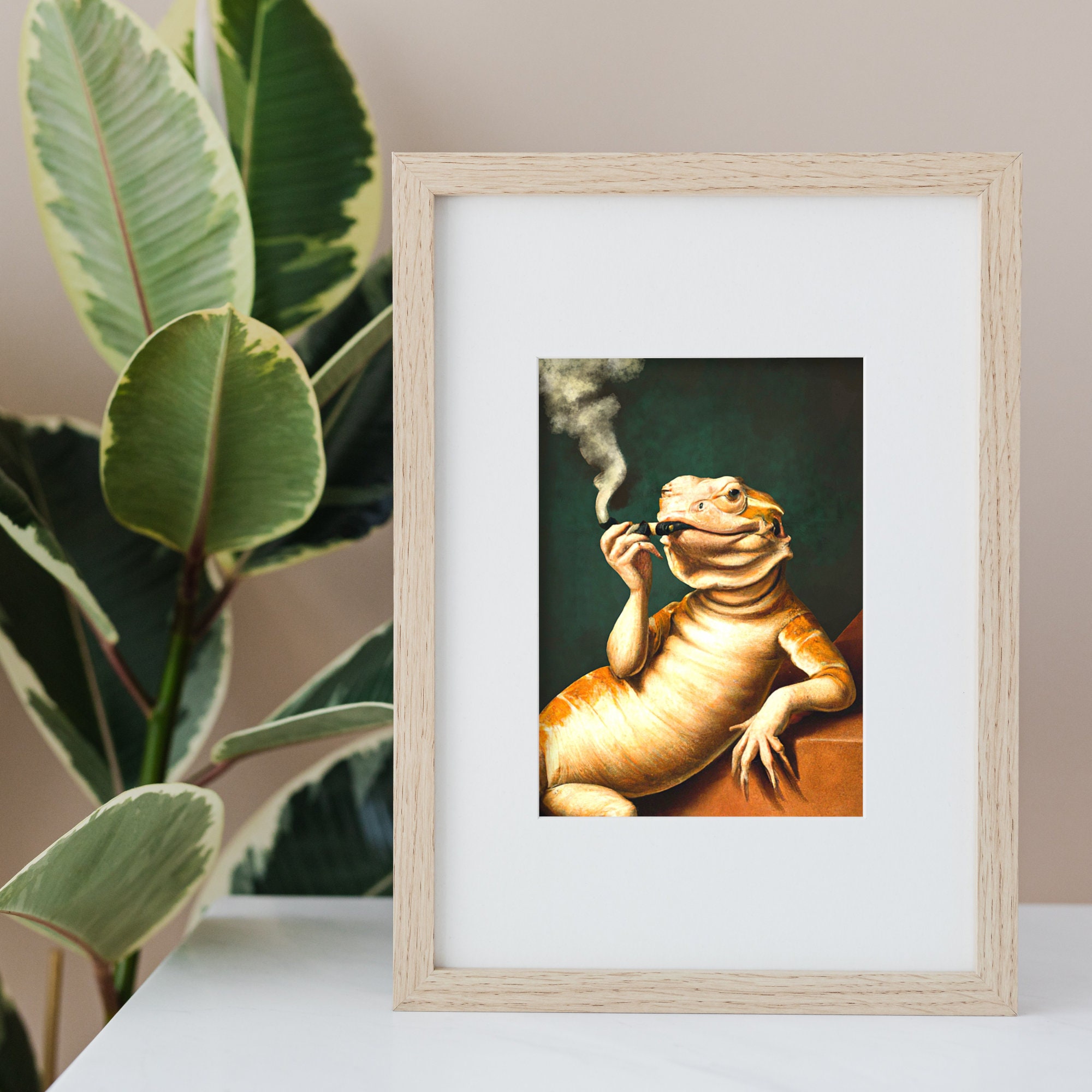 Smoking Lizard Painting Printable Poster, Funny Tropical Reptile Print ...
