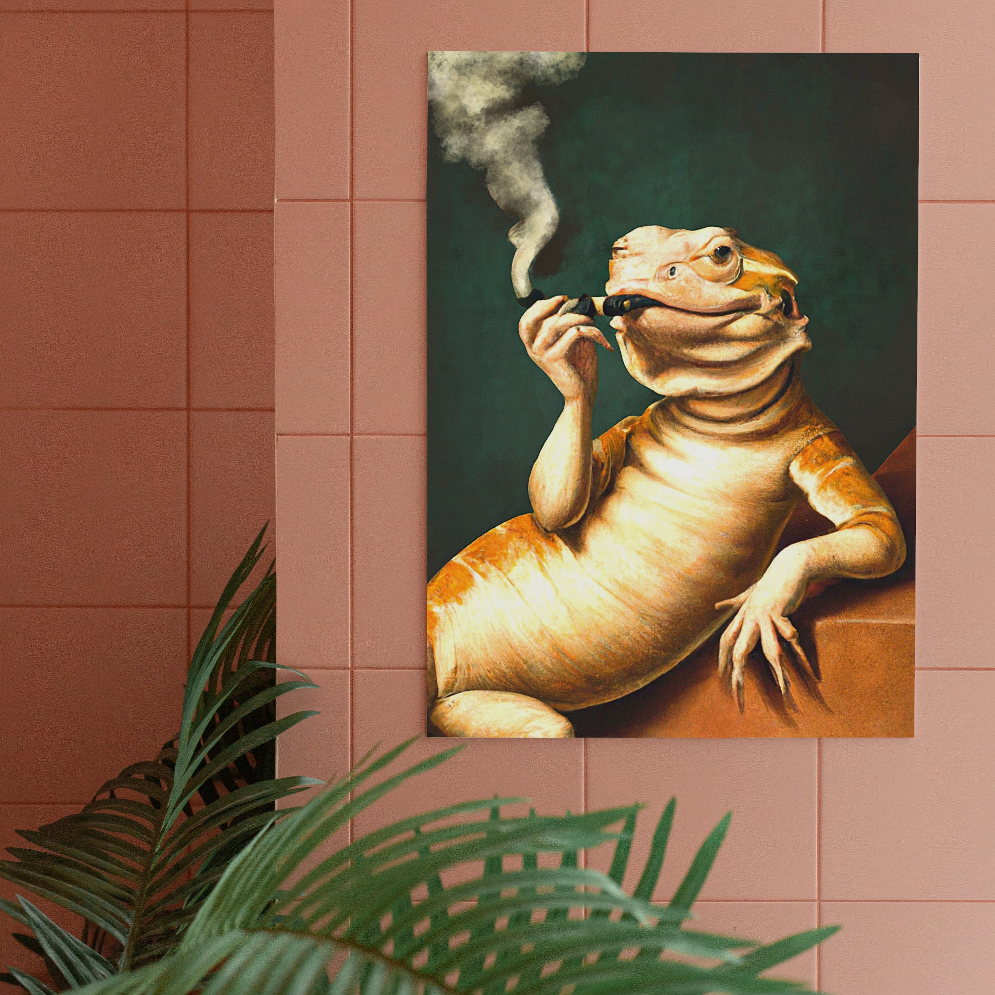 Smoking Lizard Painting Printable Poster, Funny Tropical Reptile Print ...