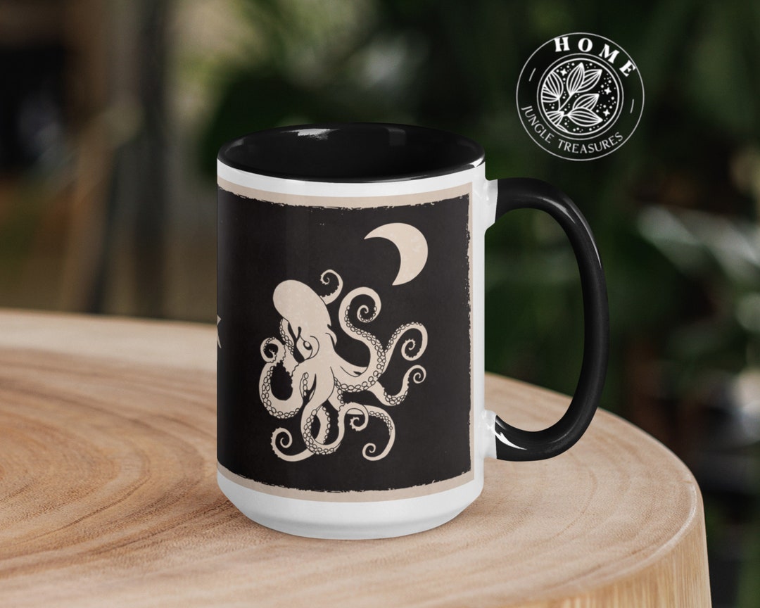 Black Octopus Large Coffee Mug, 15oz Ceramic Cup, Perfect Birthday Gift ...