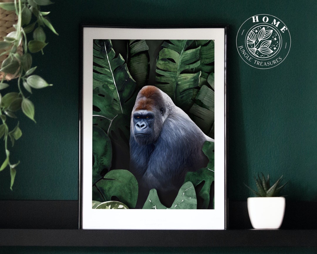 Silverback Gorilla Painting Printable Poster or Postcard, Tropical Art ...