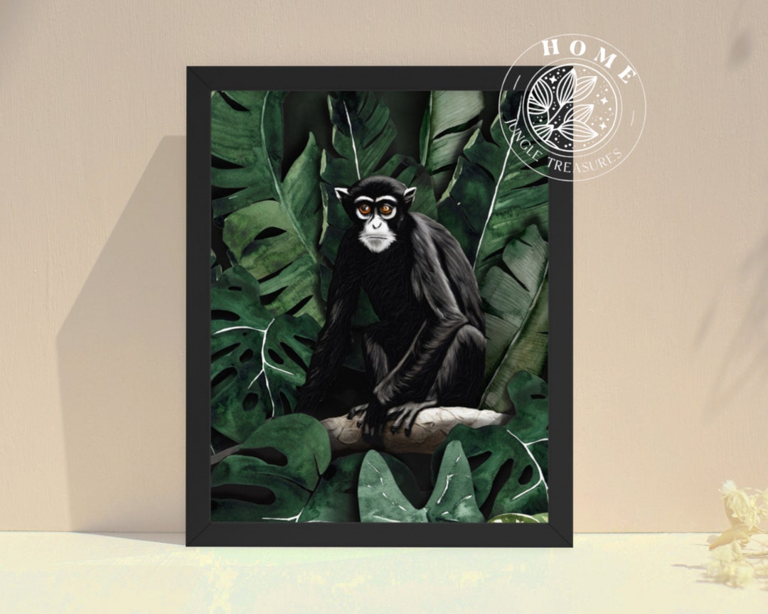 Spider Monkey Wall Art Framed, Rainforest Artwork, Boho Living Room ...
