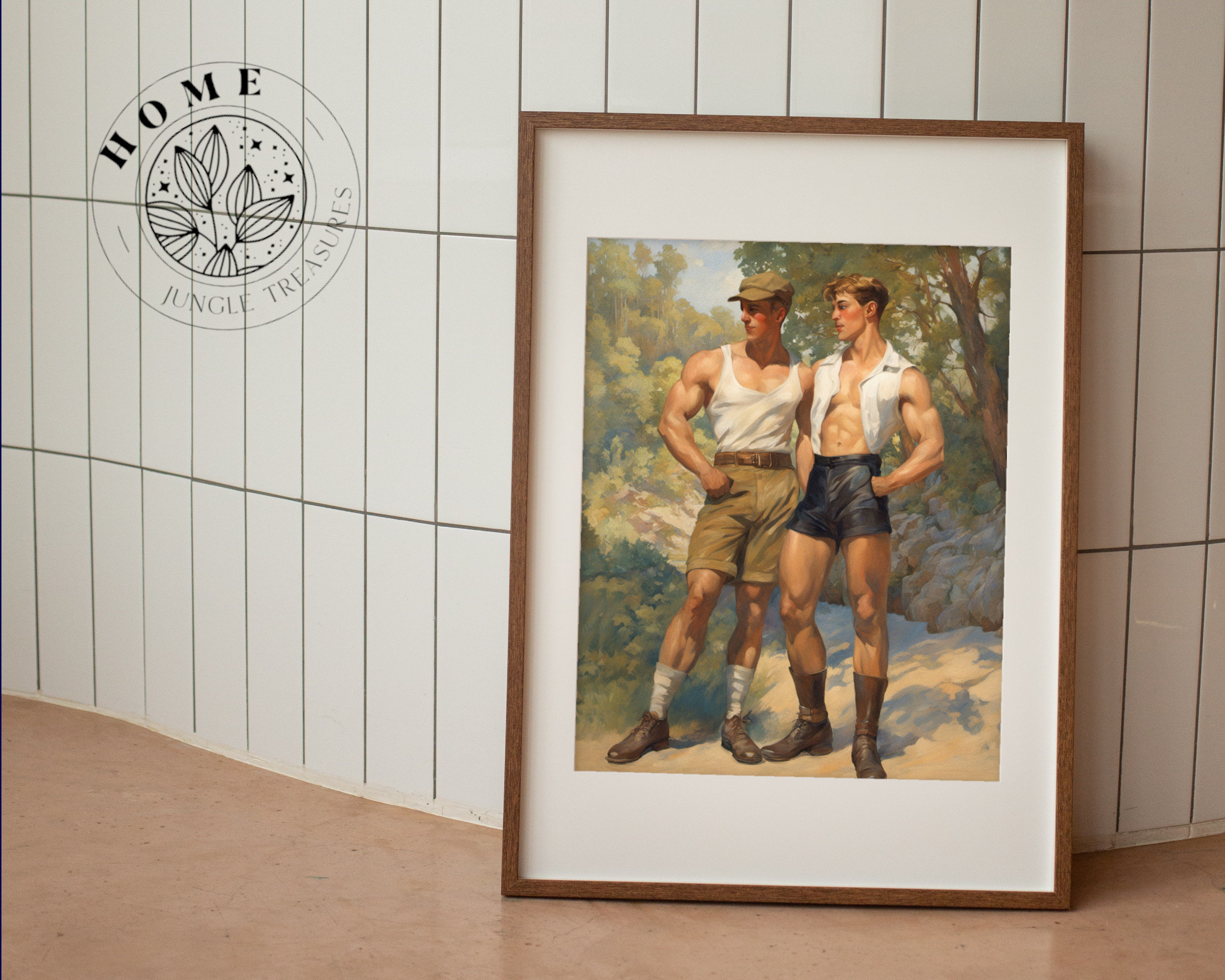 Vintage Muscular Male Body Art scouting the Land, Muscle Men Poster or ...