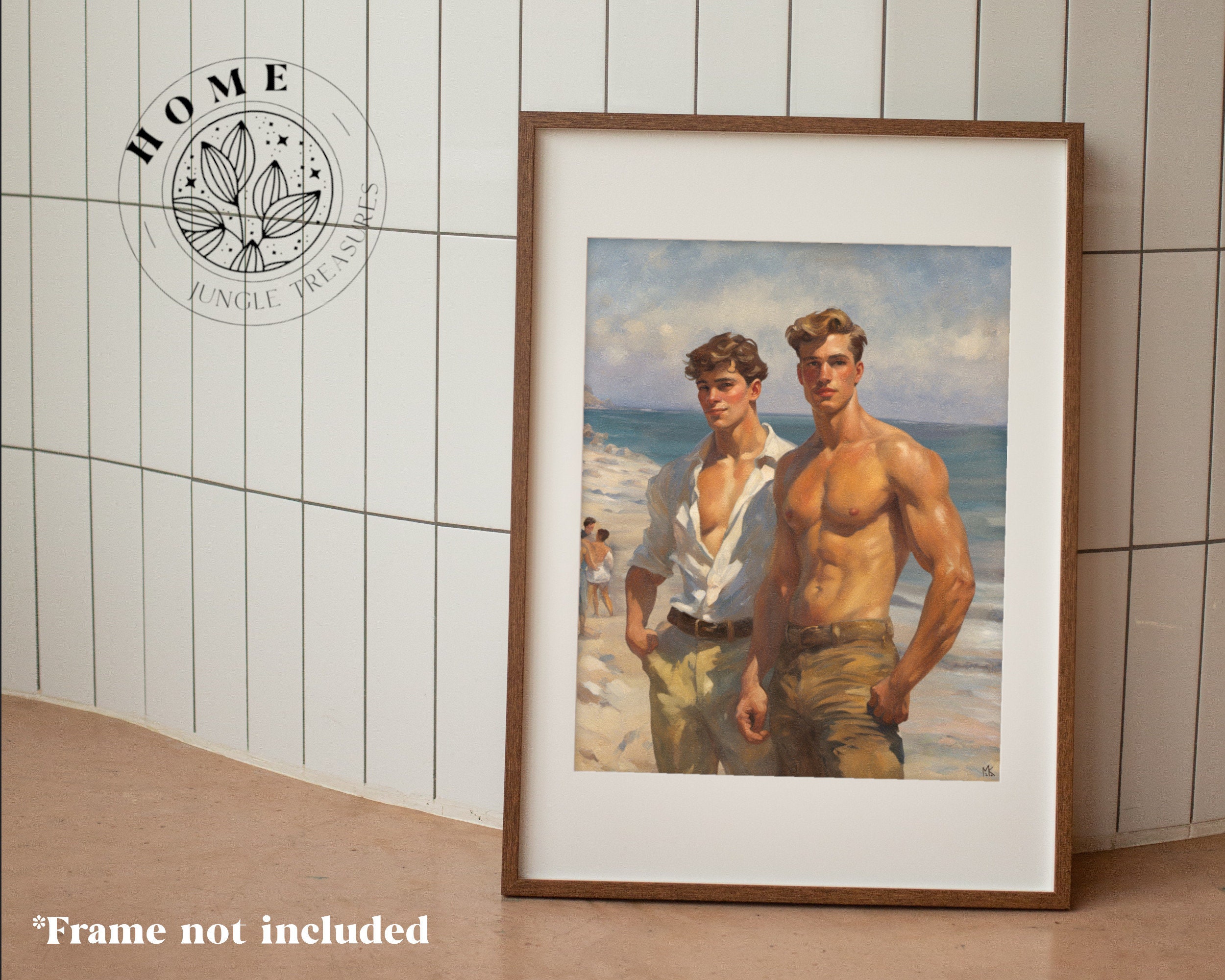 Poster the Beach, Vintage Muscular Male Body Art, Muscle Men Printed ...