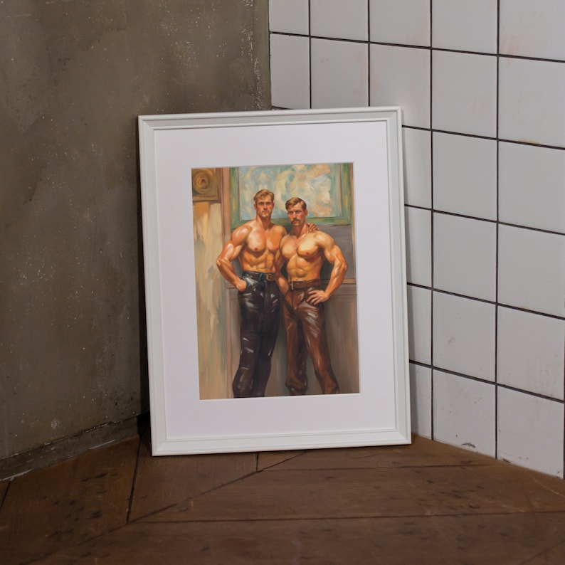 Vintage Muscular Male Body Art, Leather Muscle Men Poster as Printable ...