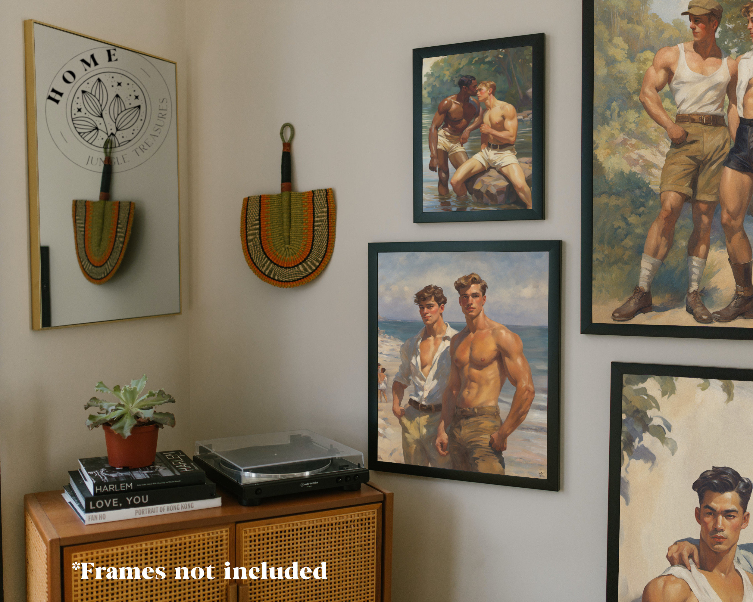 Poster the Beach, Vintage Muscular Male Body Art, Muscle Men Printed ...