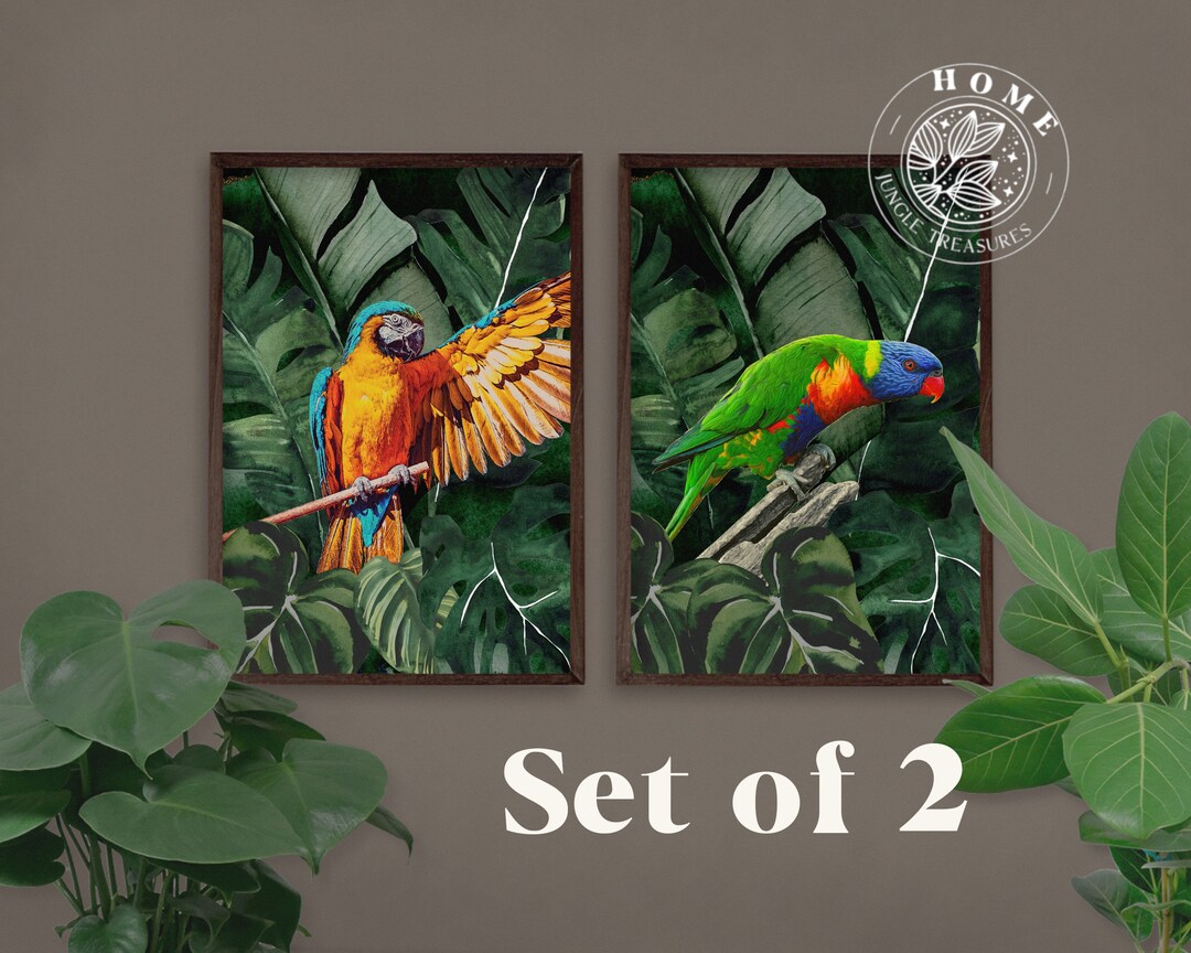 Tropical Birds Printable Set of 2 Posters | Colorful Parrot Wall Art ...