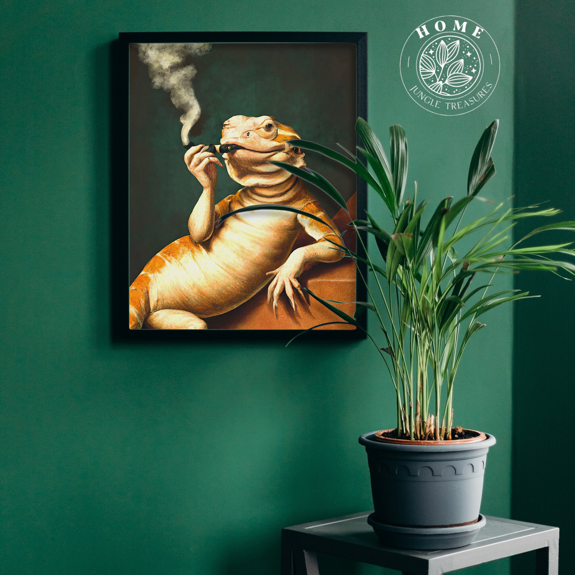 Smoking Lizard Painting Printable Poster, Funny Tropical Reptile Print ...