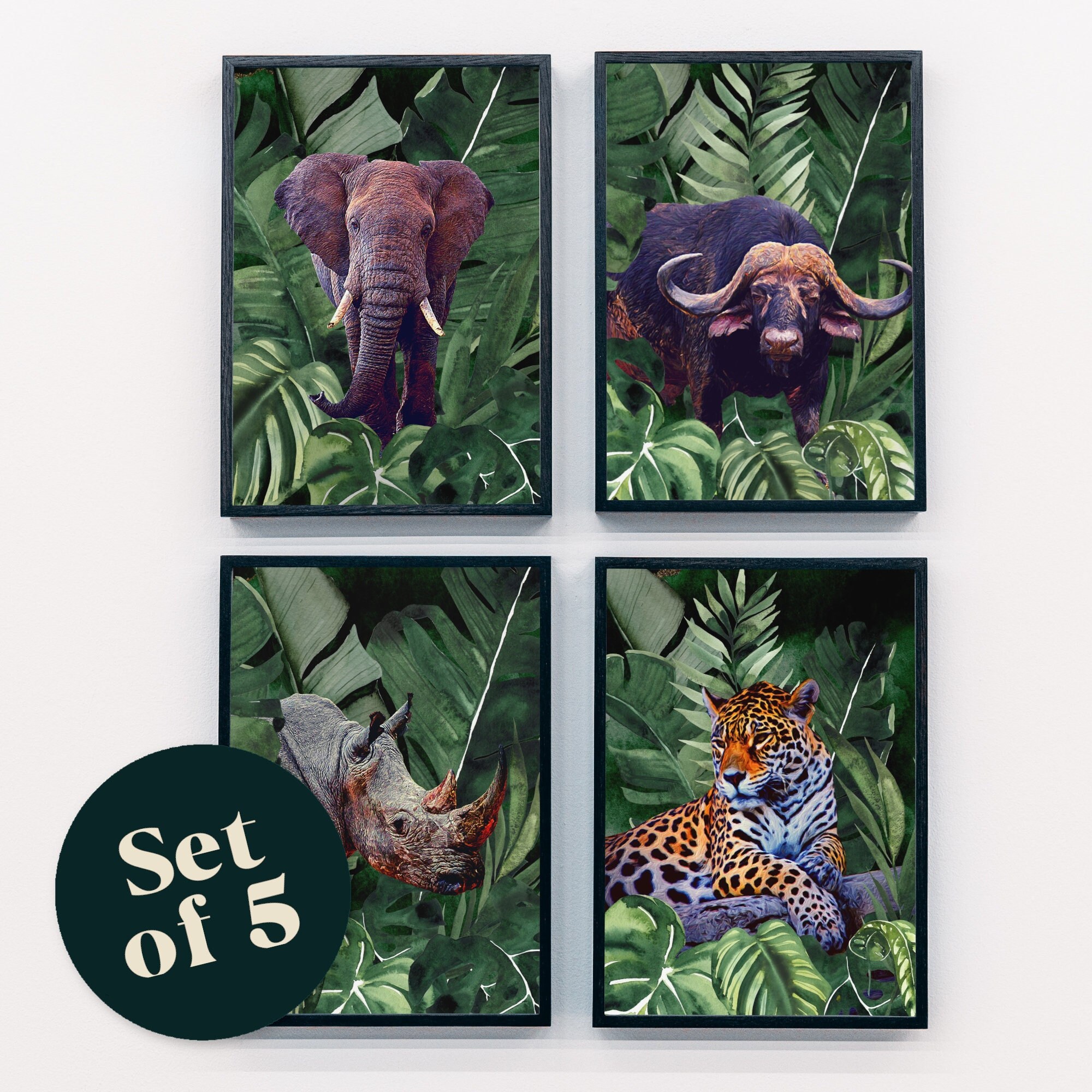 Big Five as Printable Posters, Set of 5 Prints for Urban Jungle, Great ...