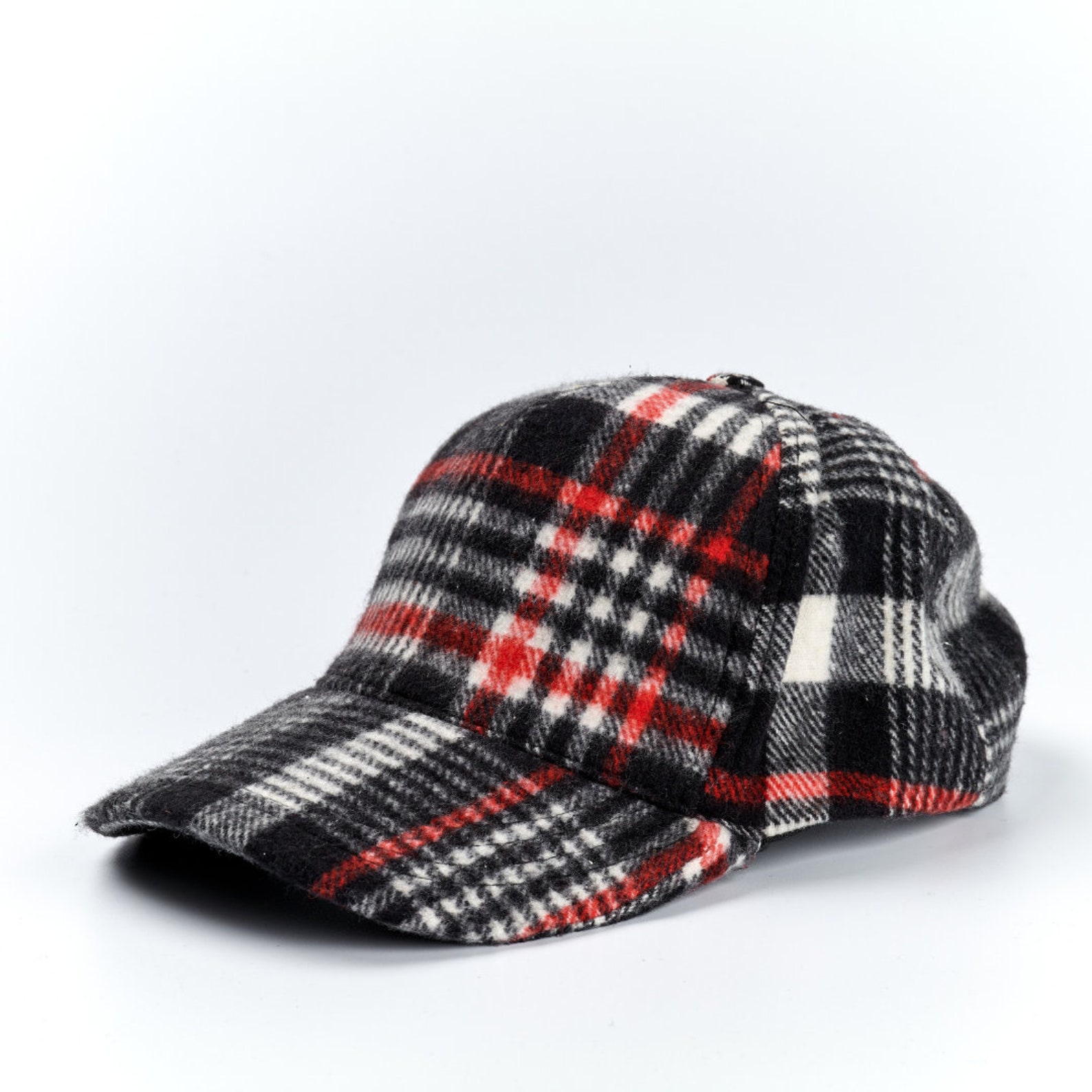 Black-white Plaid Wool Baseball Capadjustable Wool Capwool - Etsy