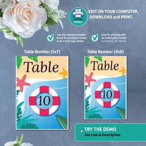 Tropical Themed Wedding Table Numbers Table Number Template - Etsy