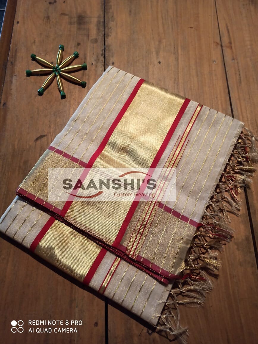 Red Kara Pure Handloom Tissue Jari Line Saree - Etsy