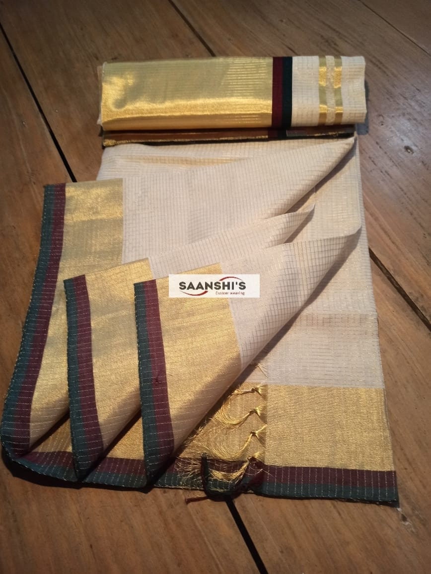 Pure Handloom Micro Check Saree With 3 Inch on Top and 9 Inch in the ...