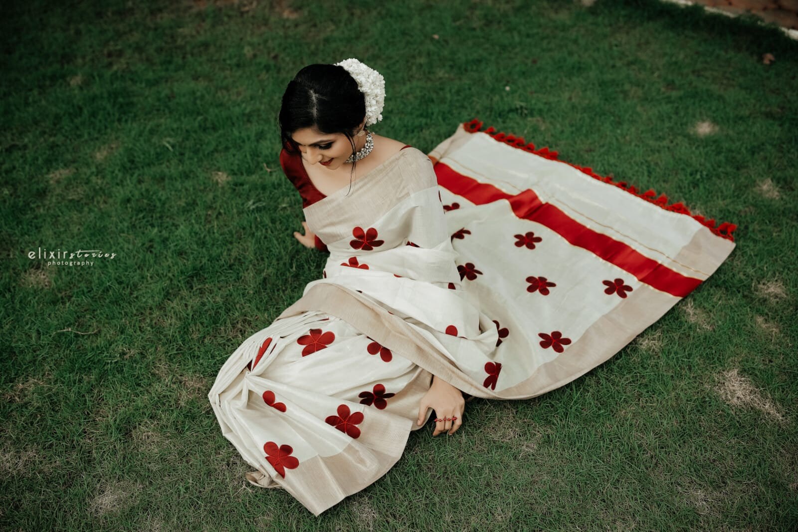 Maroon Applique Kasavu Tissue Saree - Etsy