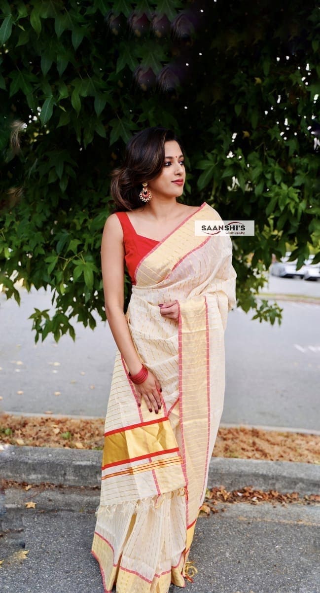 Red Kara Pure Handloom Tissue Jari Line Saree - Etsy
