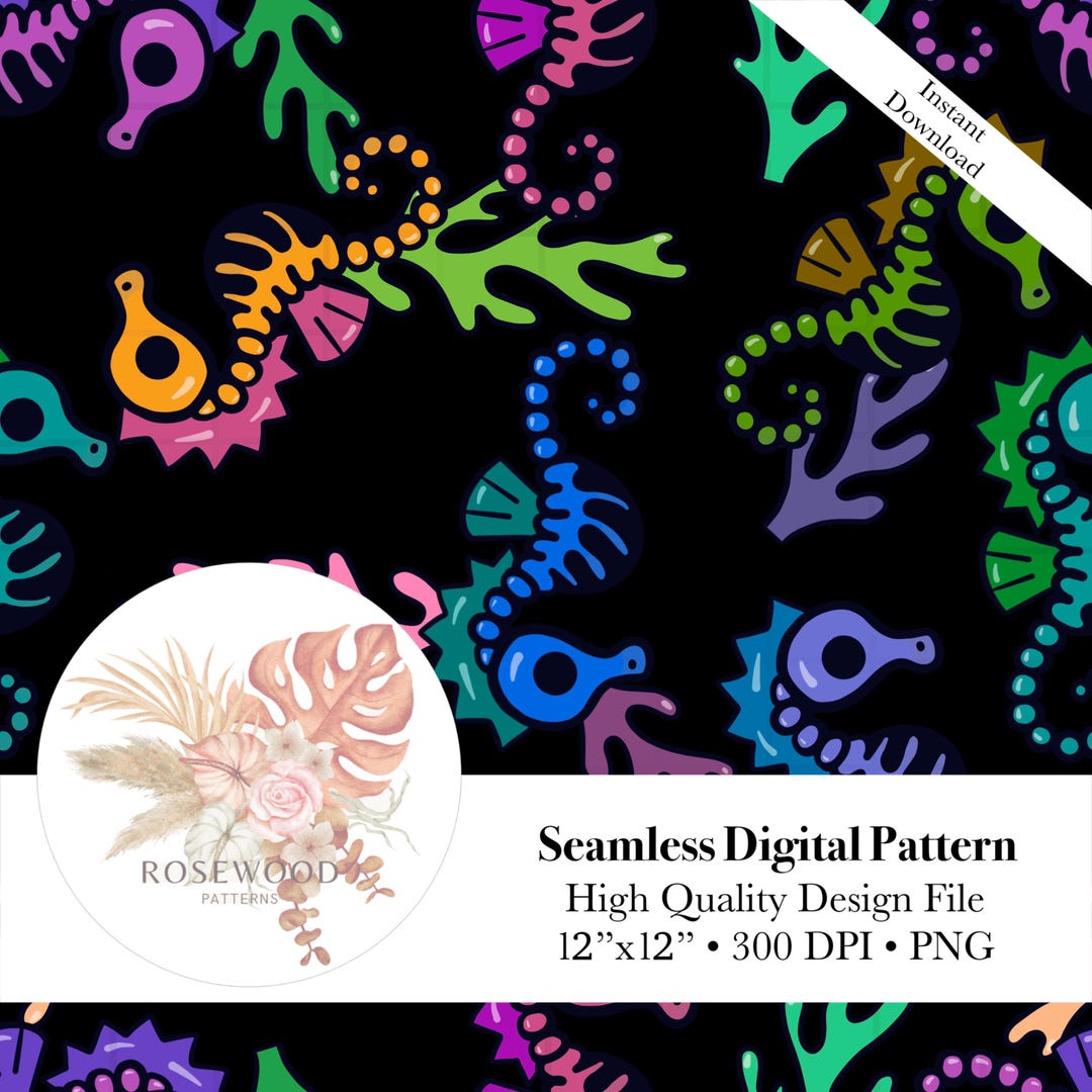 Skeleton Seahorse Seamless Pattern | Halloween Ocean Digital Paper ...