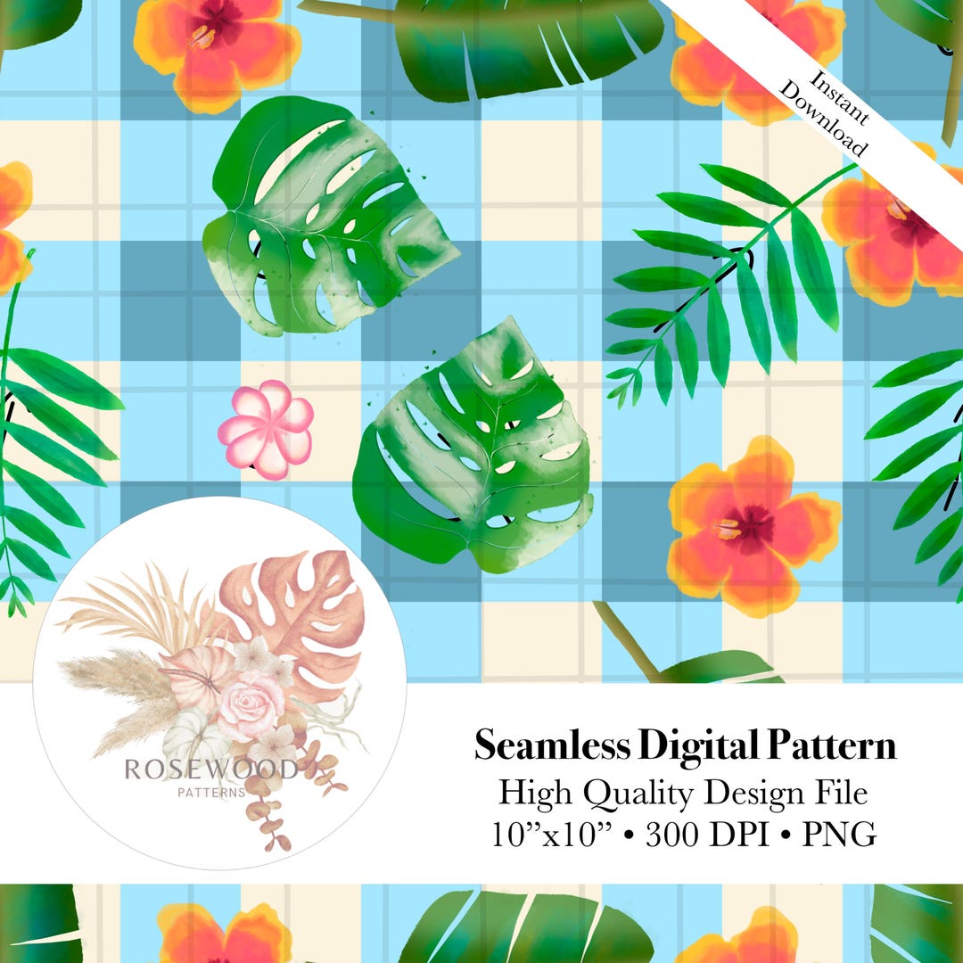 Tropical Seamless Pattern, Monstera Leaf and Hibiscus Digital Paper ...