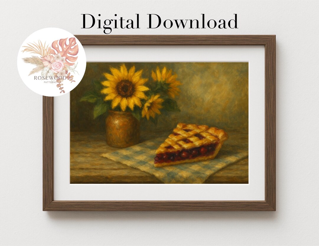 Sunflower & Berry Pie Still Life | Vintage Summer Kitchen Printable ...