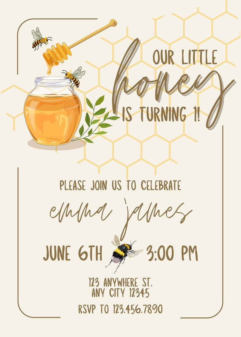 Our Little Honey Birthday Invitation DIGITAL TEMPLATE - Etsy