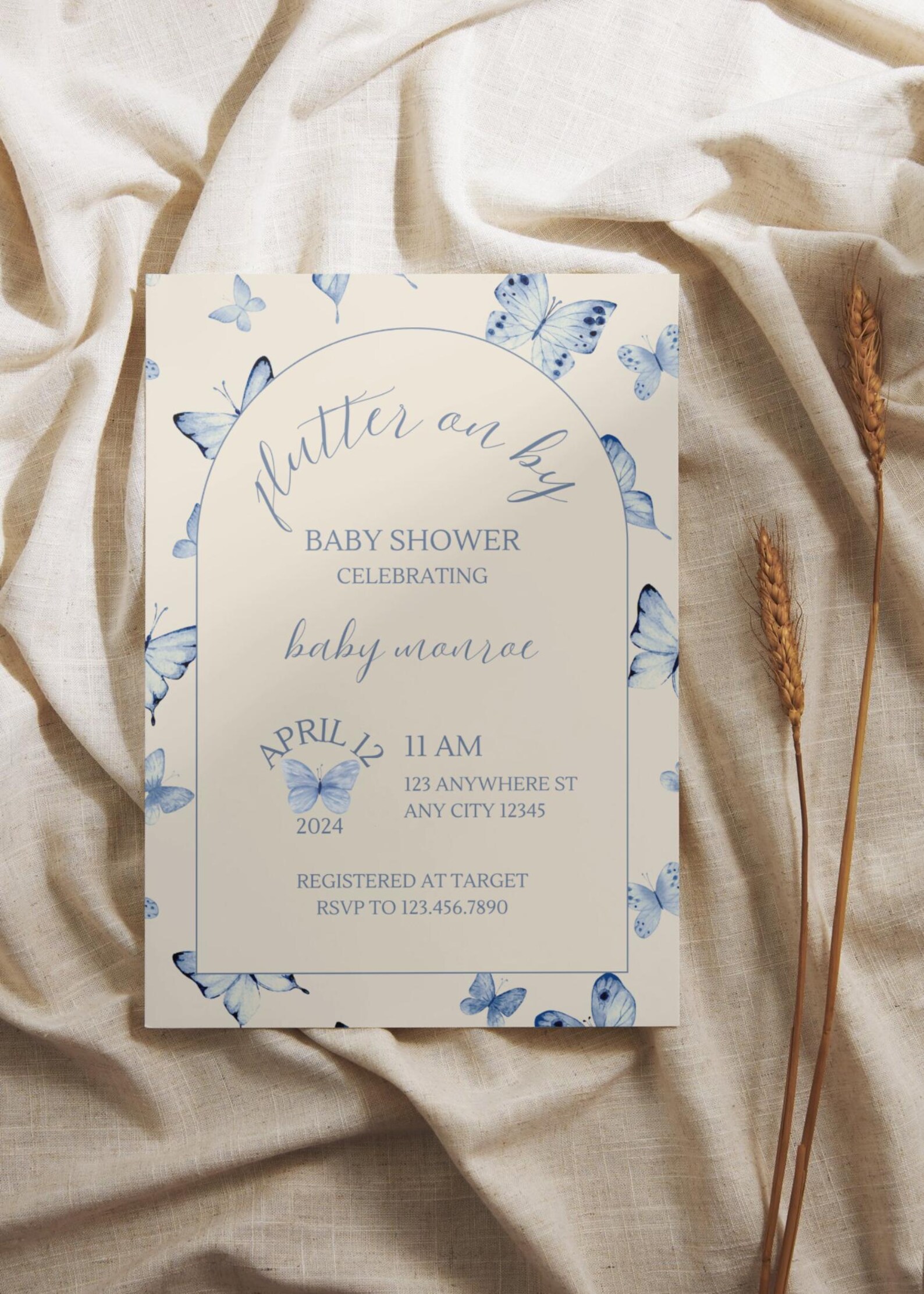 Flutter on by Butterfly Baby Shower Invitation DIGITAL TEMPLATE - Etsy