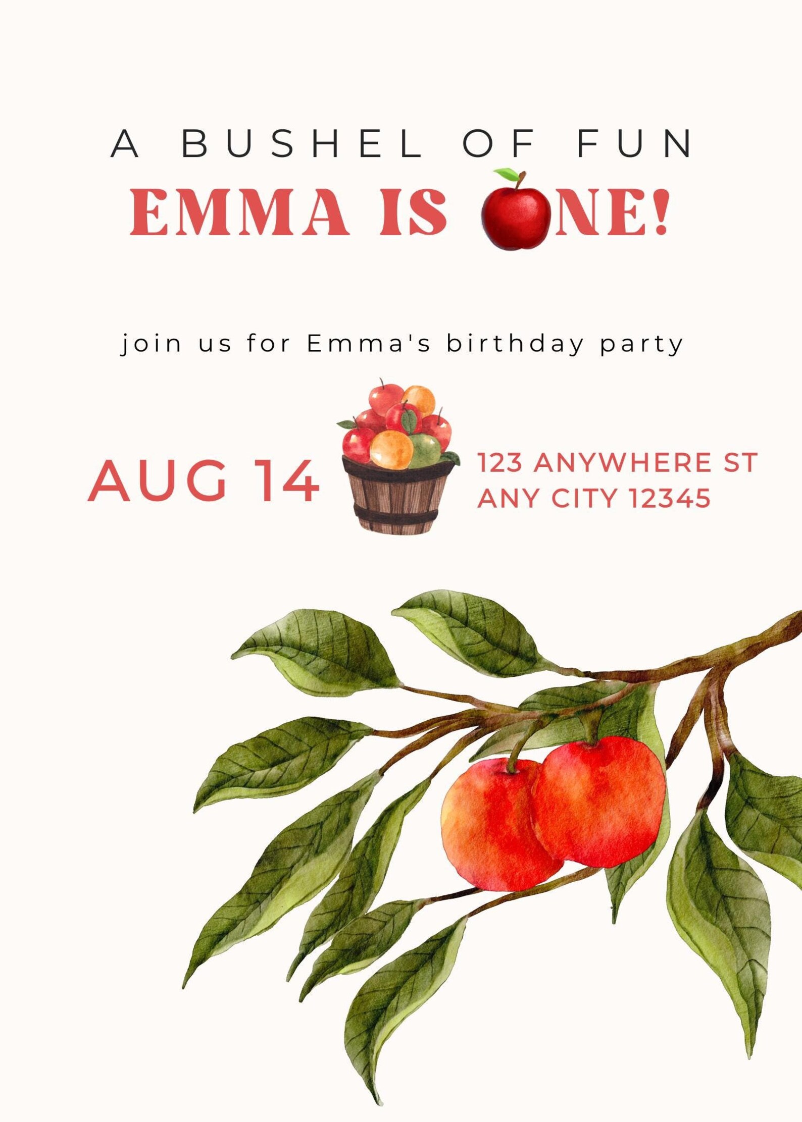 A Bushel of Fun Birthday Invitation DIGITAL TEMPLATE - Etsy