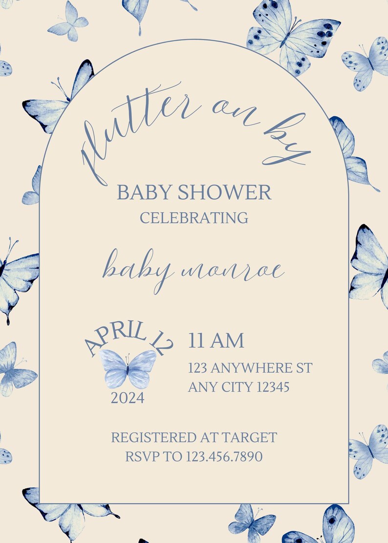 Flutter on by Butterfly Baby Shower Invitation DIGITAL TEMPLATE - Etsy