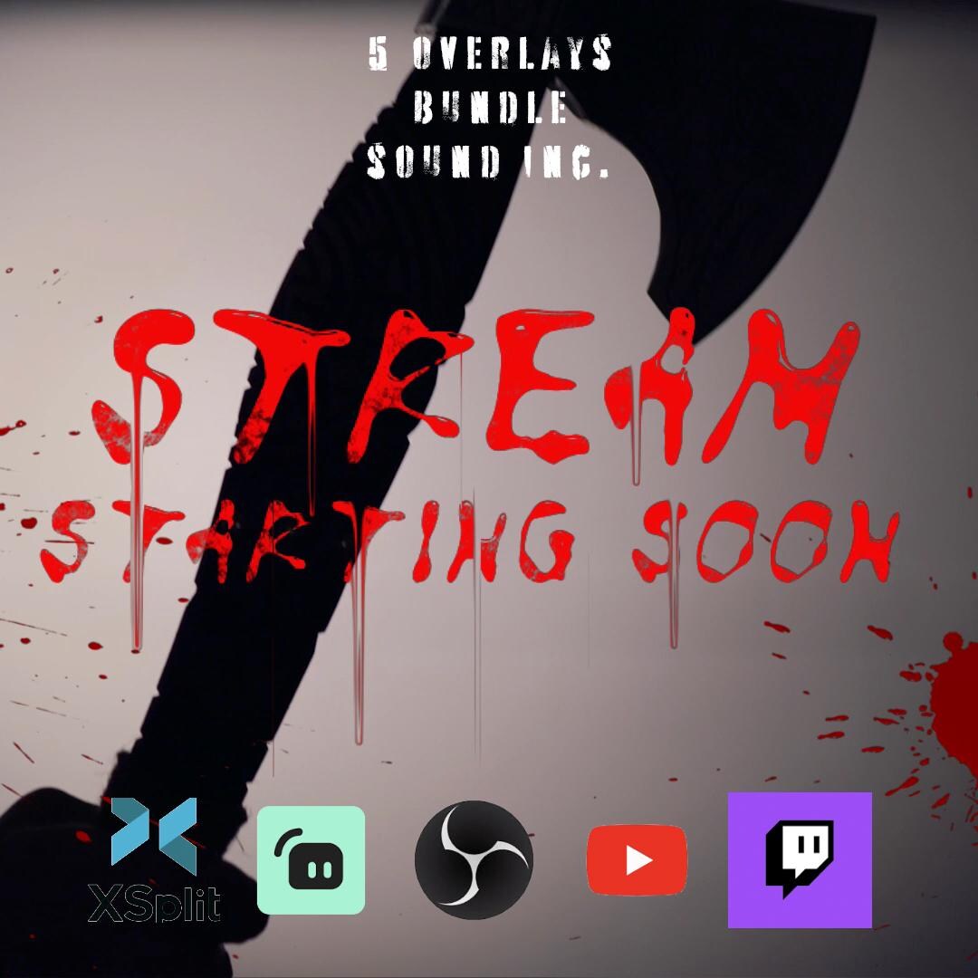 Terrifying Ax Killer Horror Red Splatters Overlay Bundle for Streamers ...