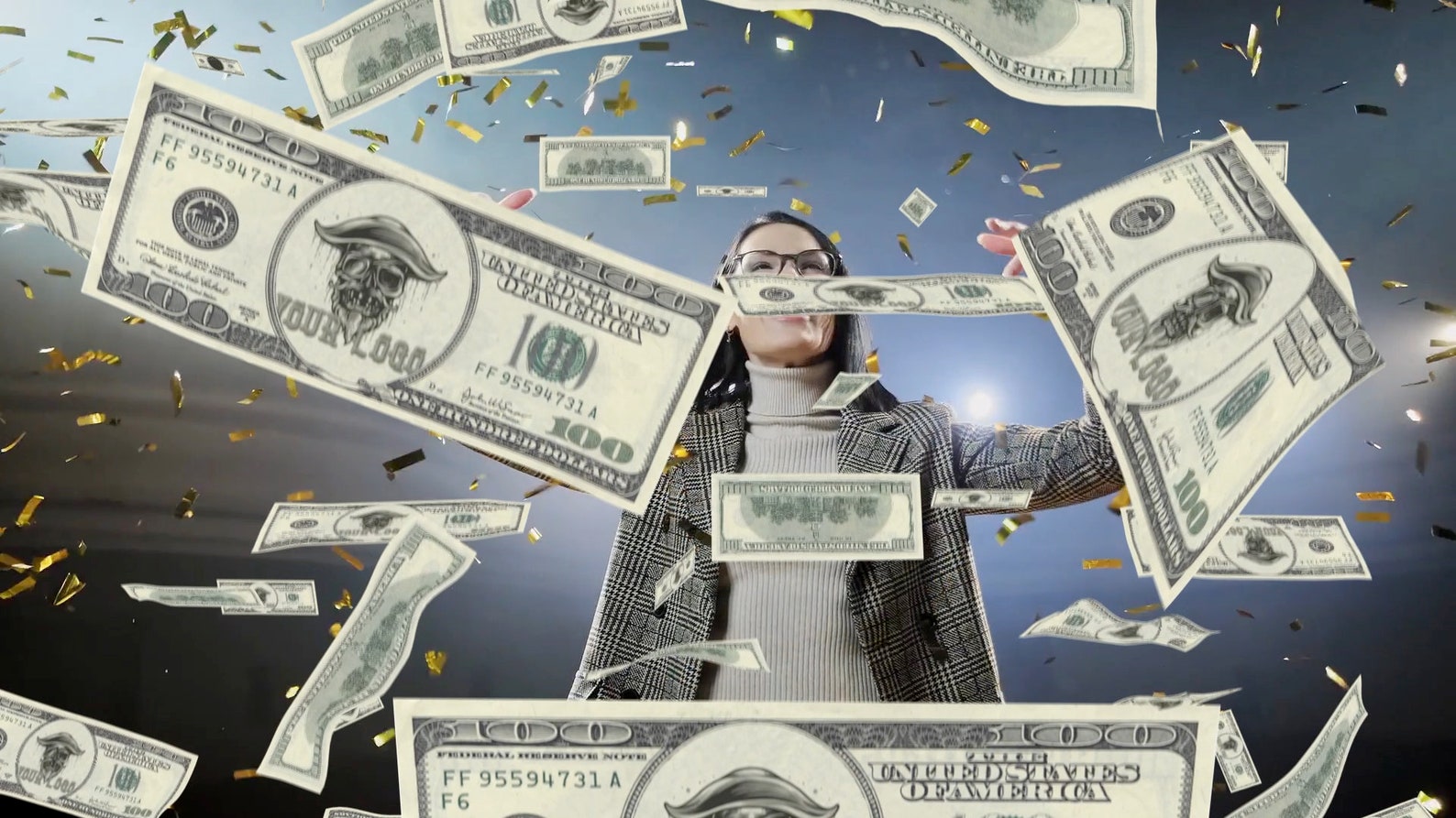 Falling Dollars Overlay - Bills Mockup With Your Logo With Vintage Look ...