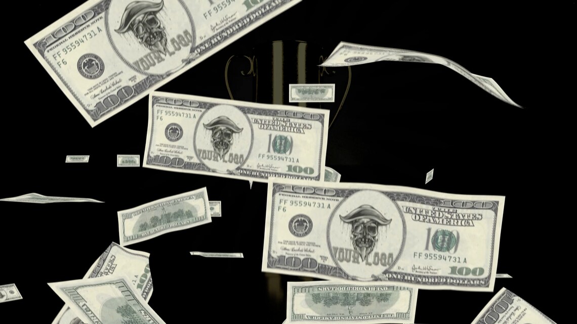 Falling Dollars Overlay Bills Mockup With Your Logo With Vintage Look ...